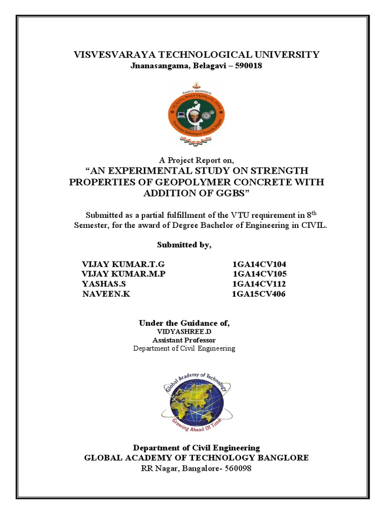 Geopolymaer Concrete Project Report From Global Academy of Technology (Published On 27/05/2018 ...