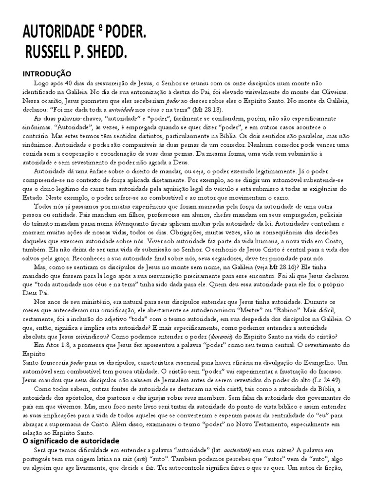 Autoridade e Poder | PDF | Daniel (personagem Bíblica) | Samuel