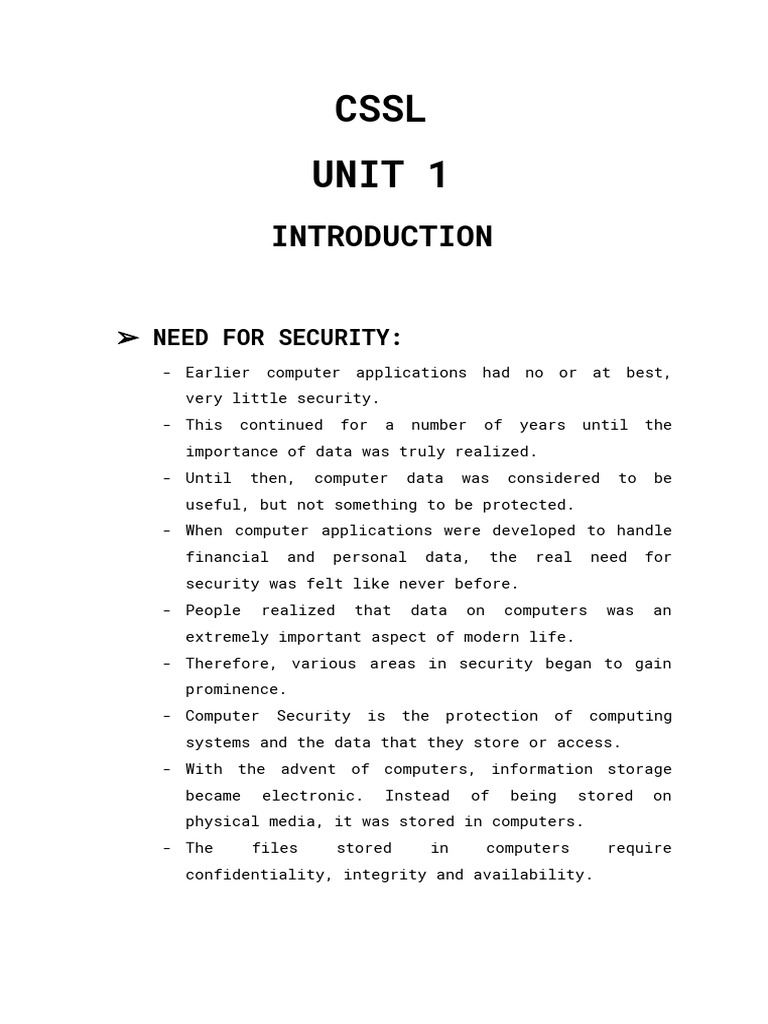 CSSL Unit 1: Need For Security | PDF | Computer Security | Security