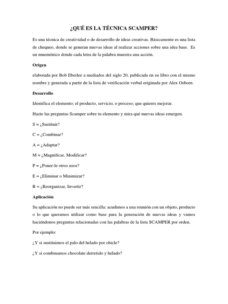 Qué Es La Técnica Scamper | PDF | Creatividad | Ciencia cognitiva