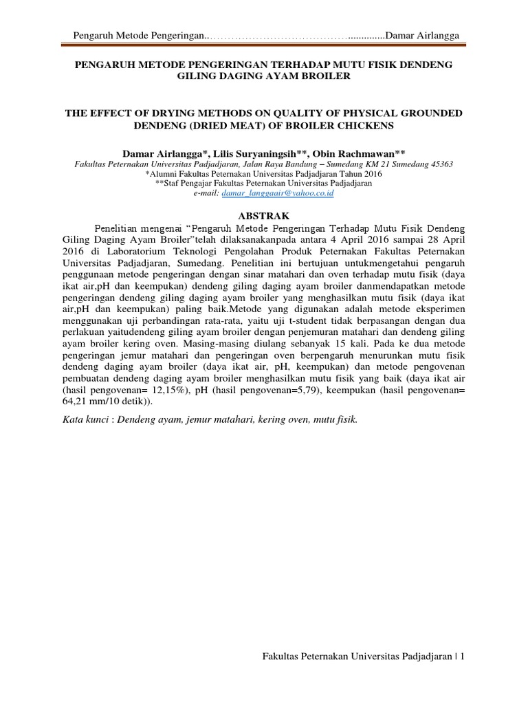 Metode Pengeringan Terbaik untuk Dendeng Ayam | PDF