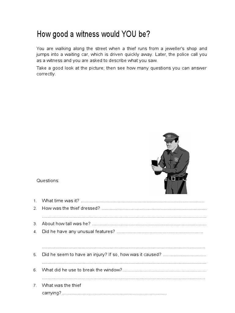 How Good A Witness Would You Be Fun Activities Games 1649 | PDF | Leisure