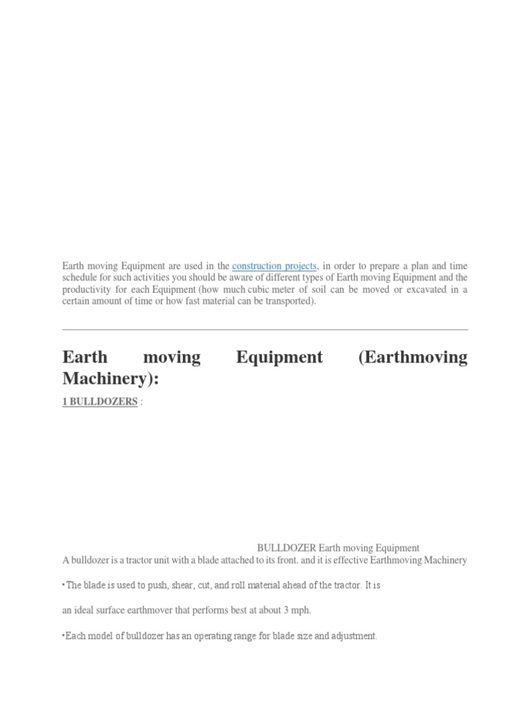 Earth Moving Equipment Types & Productivity | PDF | Loader (Equipment ...