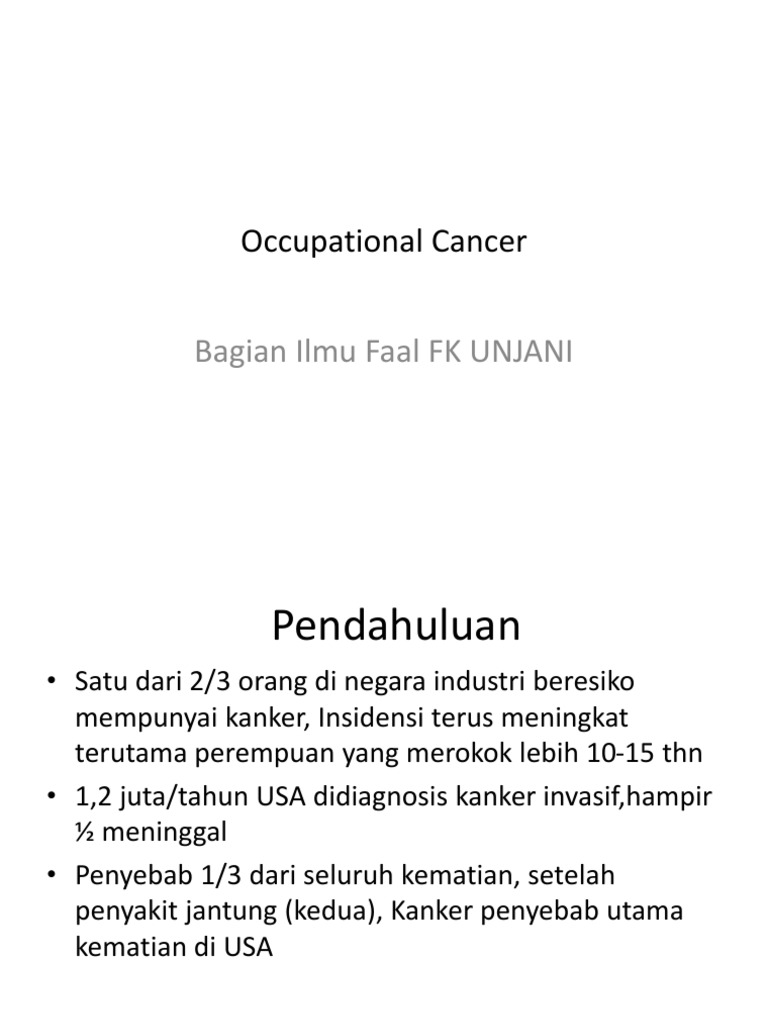 Occupational Cancer Risks and Causes | PDF | Neoplasms | Chemical ...