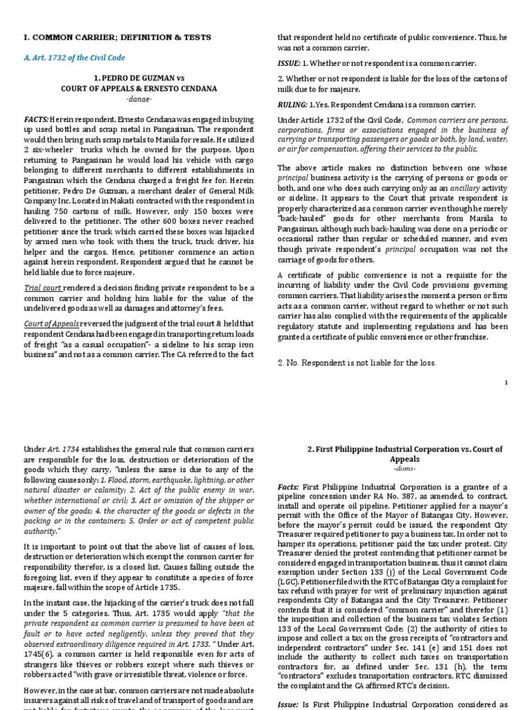 Consolidated Cases 1 | PDF | Common Carrier | Negligence