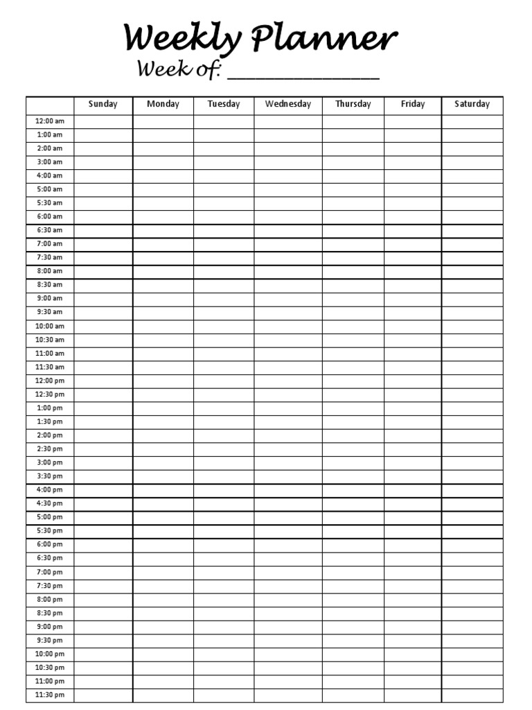 Weekly Hourly Planner Prin TableS | PDF