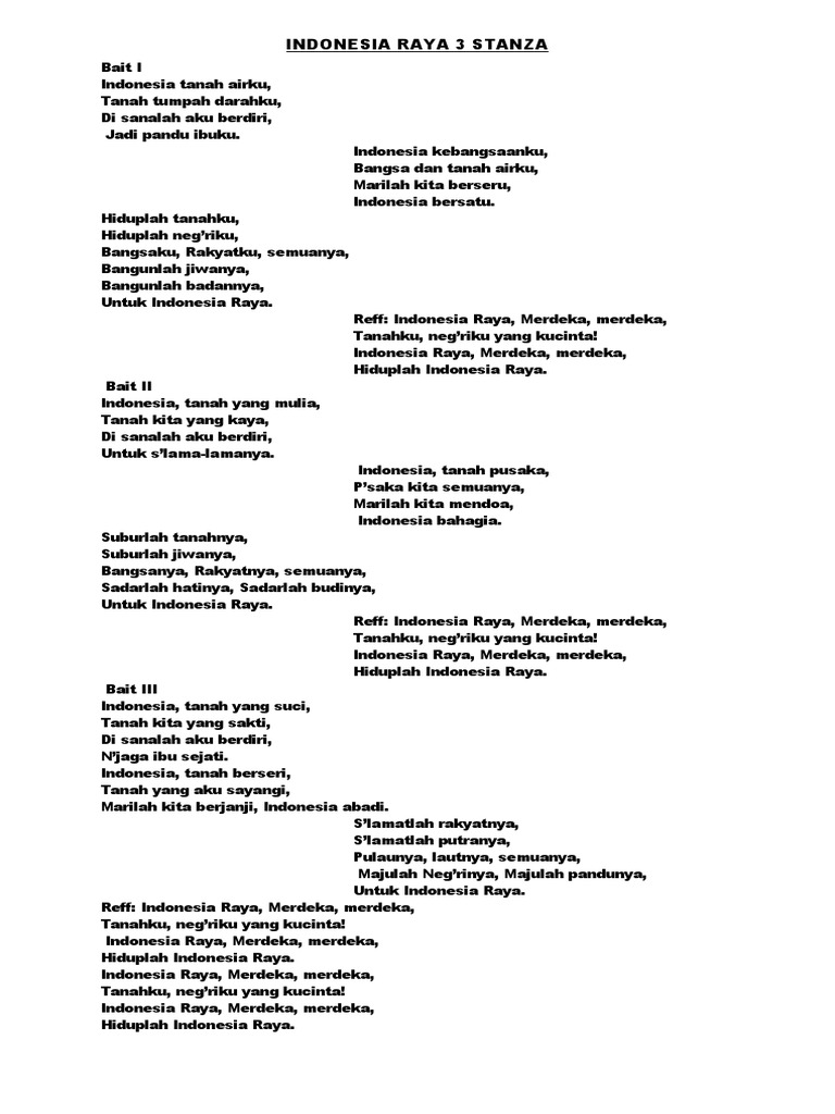 Indonesia Raya 3 Stanza | PDF | Seni | Puisi