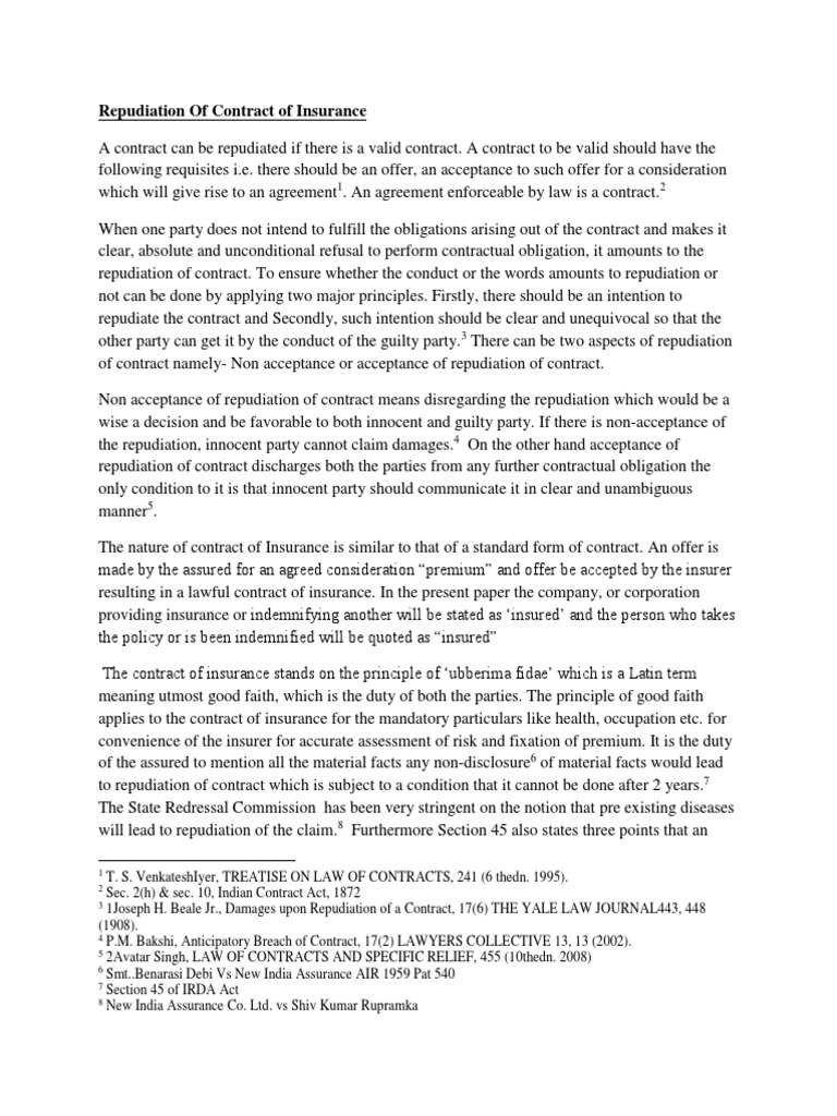 Repudiation of Contract of Life Insurance | PDF | Property Insurance ...