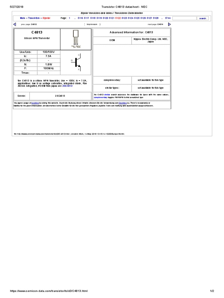 C4813 NPN Transistor Datasheet | PDF | Bipolar Junction Transistor ...