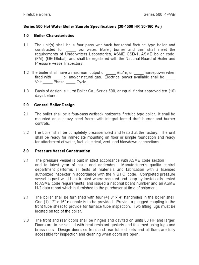 Series 500 Water Spec | PDF | Boiler | Valve