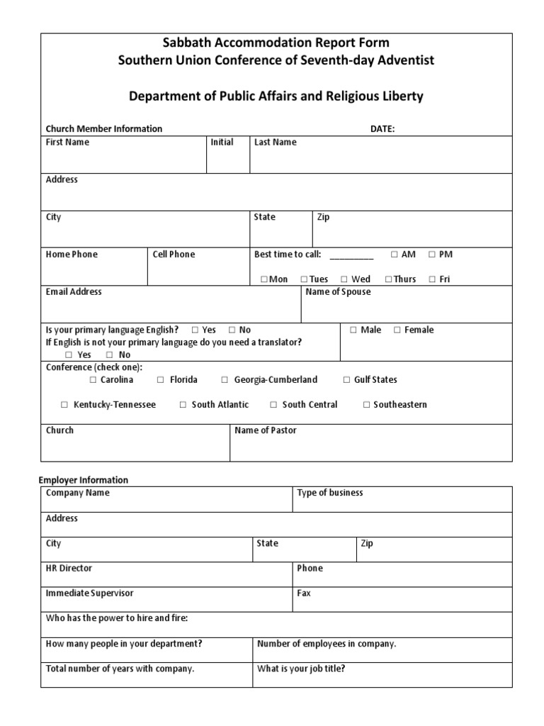 Updated Sabbath Accommodation Report Form2016 | PDF | Sabbath | Employment