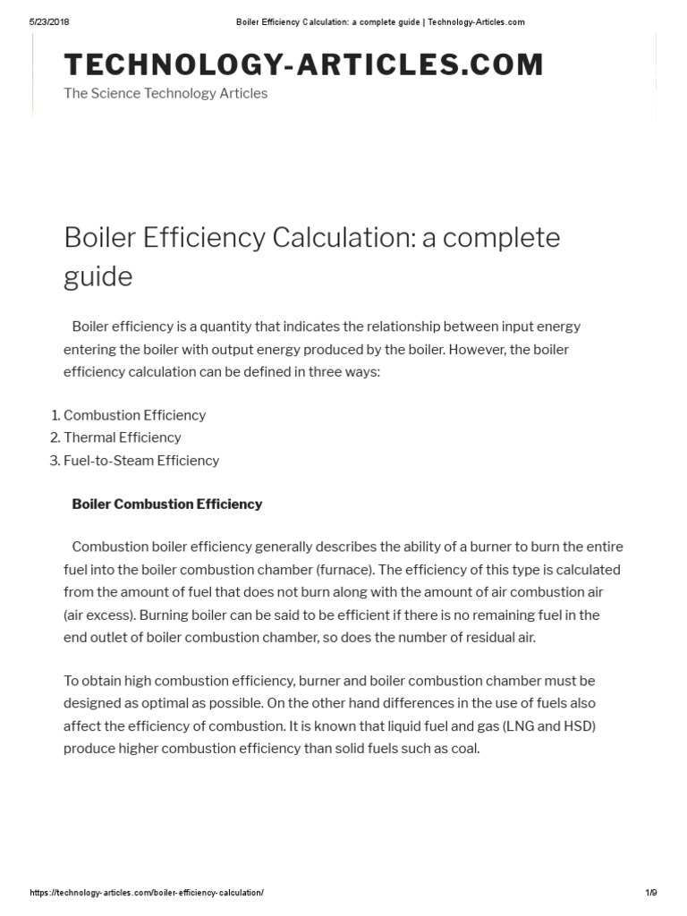 Boiler Efficiency Calculation - A Complete Guide | PDF | Combustion ...