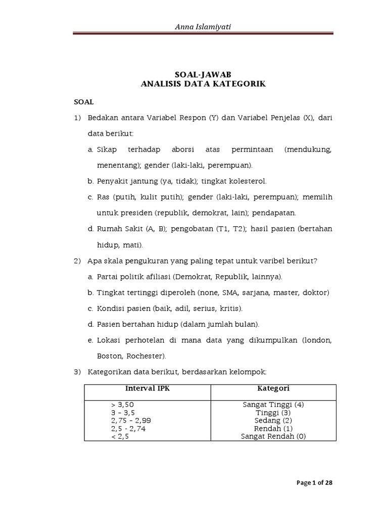 Soal Jawab Analisis Data Kategorik | PDF