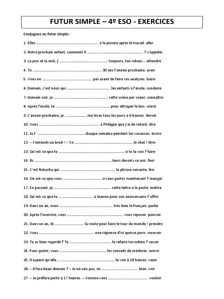 Futur Simple Exercices | Leisure