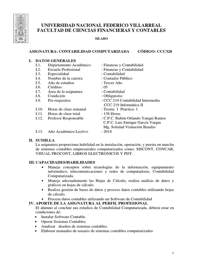 FCFC Silabo Competencias 2018 - Contab Computarizada | PDF | Contabilidad | Software