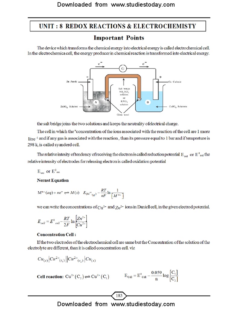 NEET UG Chemistry Redox Reactions and Electrochemistry | PDF | Redox ...