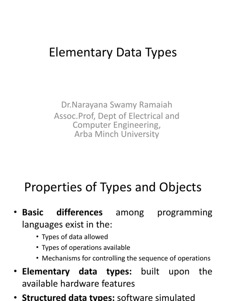 2 Elementary Data Types | PDF | Data Type | Variable (Computer Science)