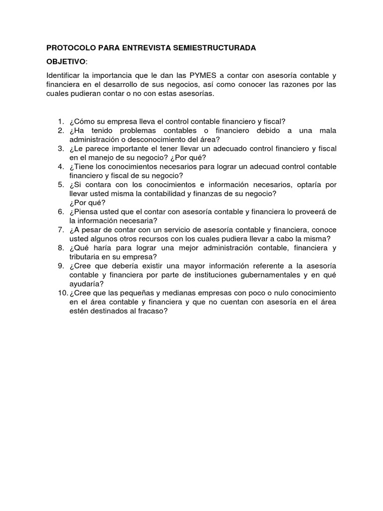 Protocolo para Entrevista Semiestructurada | PDF | Contabilidad | Business