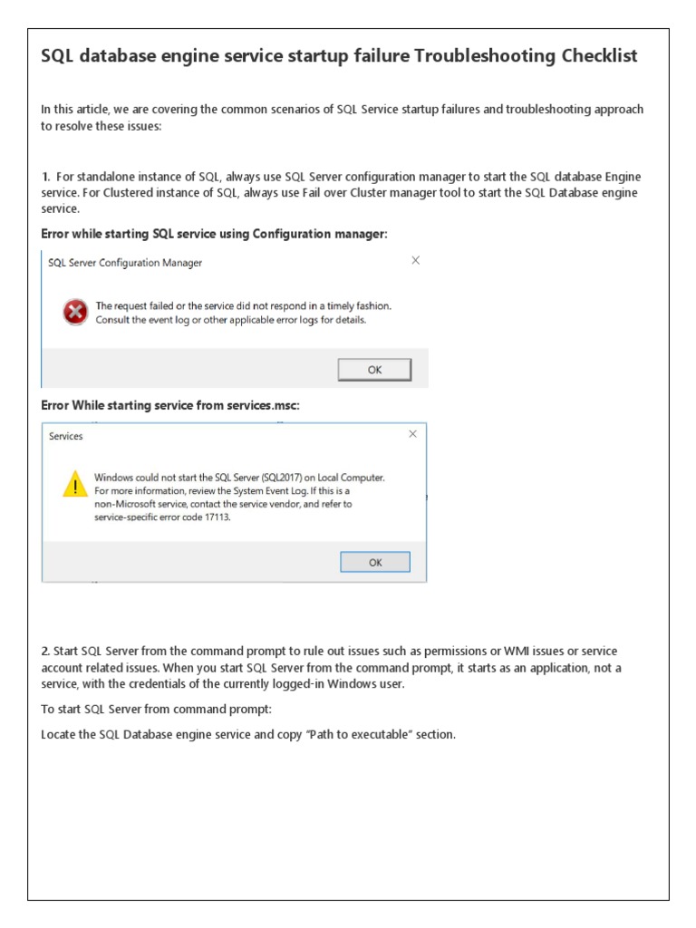 SQL Database Engine Service Startup Failure Troubleshooting Checklist ...