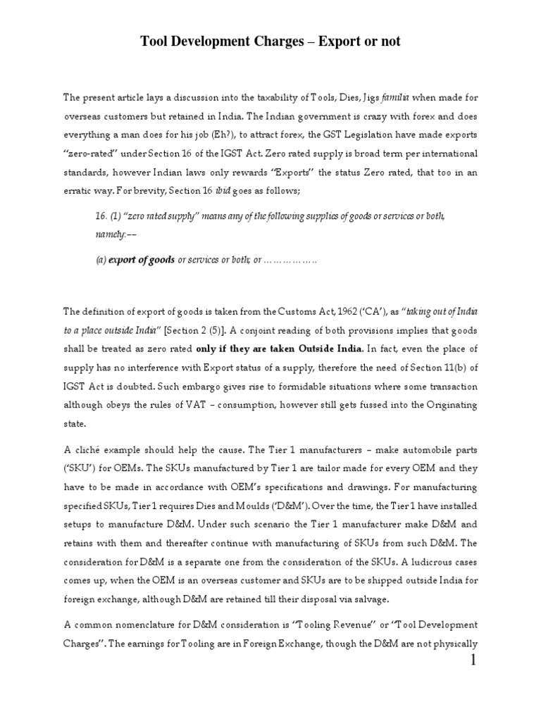 Tool Development Charges - Export or Not Under GST | PDF | Value Added ...