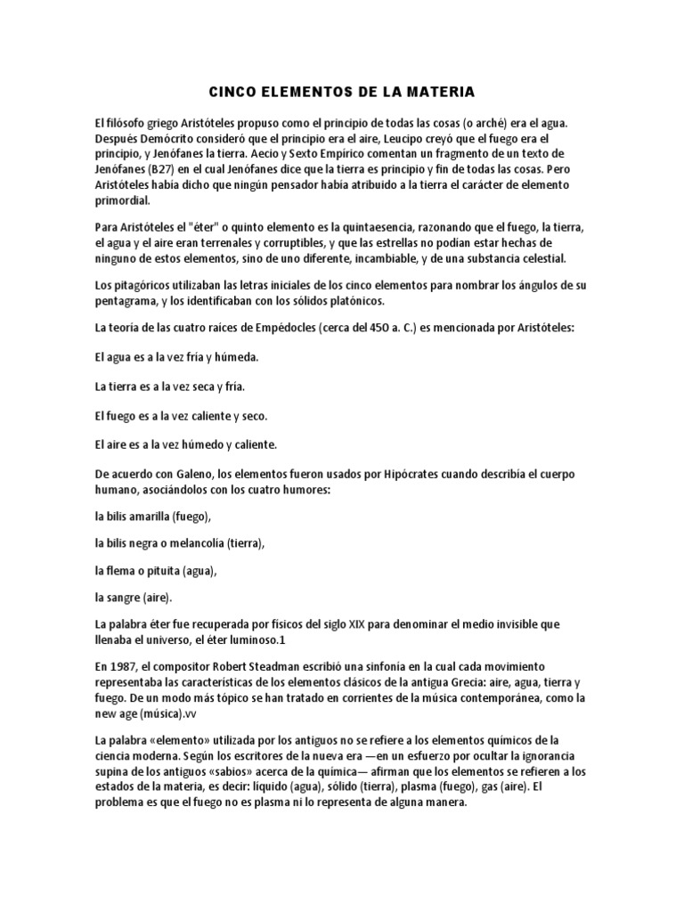 Cinco Elementos de La Materia | PDF