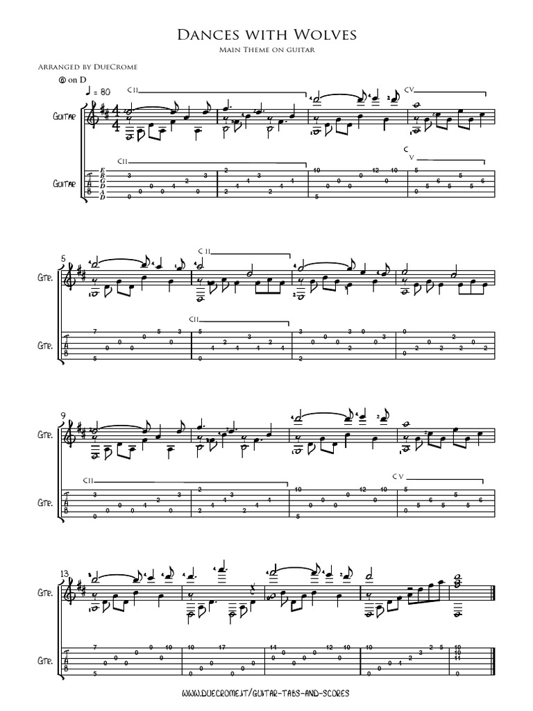 Dances With Wolves Theme Guitar Tab+score | PDF