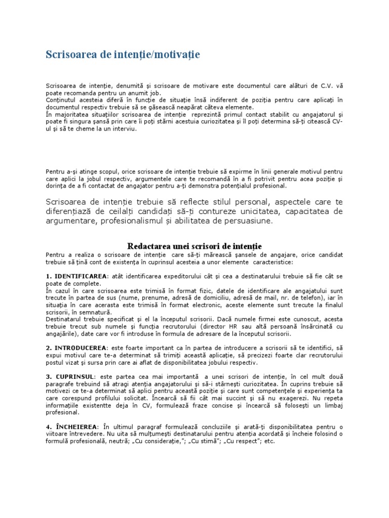 Scrisoarea de Intenţie | PDF