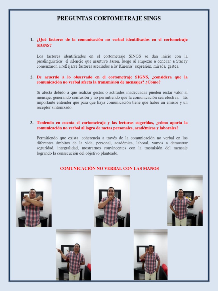 Factores de La Comunicación No Verbal Identificados en El Cortometraje ...