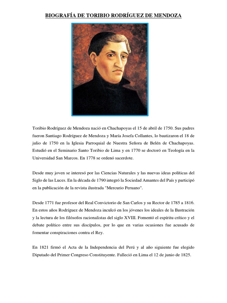 Biografía de Toribio Rodríguez de Mendoza | PDF