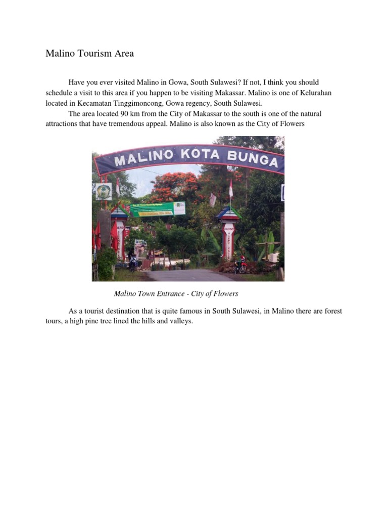 Malino Tourism Area: Malino Town Entrance - City of Flowers | PDF ...