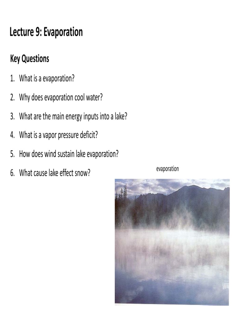Lecture 9: Evaporation: Key Questions | PDF | Evaporation | Water Vapor