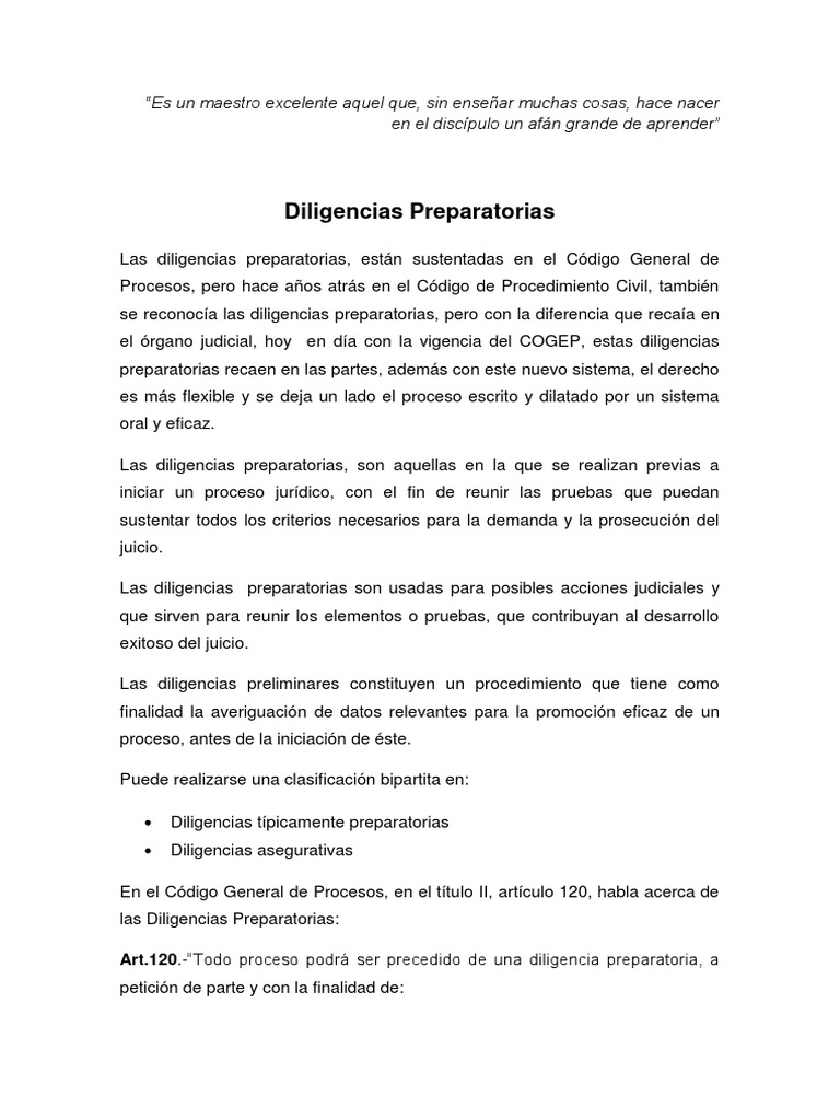 Concepto de Diligencias Preparatorias | PDF | Evidencia (ley) | Justicia