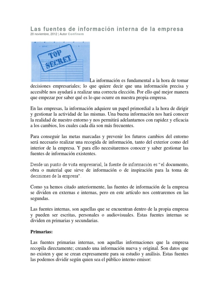 Fuentes de Información Internas y Externas | PDF | Información | Toma ...