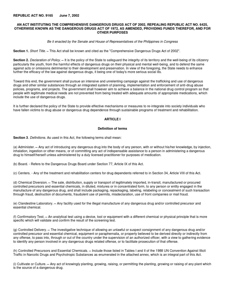 Republic Act No. 9165 | PDF | Narcotic | Asset Forfeiture