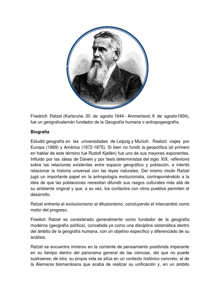 Perfil biográfico del geógrafo alemán Friedrich Ratzel, fundador de la ...
