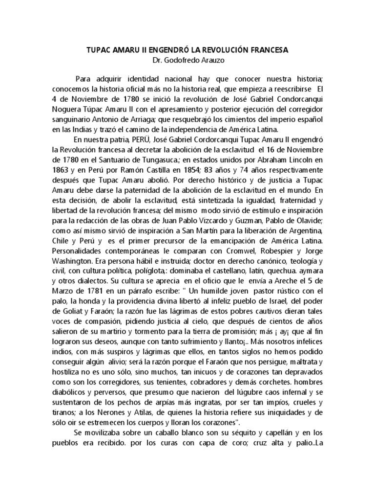 Tupac Amaru II Engendró La Revolución Francesa | PDF | Abolicionismo ...