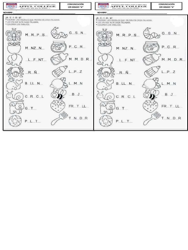 Completar Palabras Con Las Vocales. | PDF