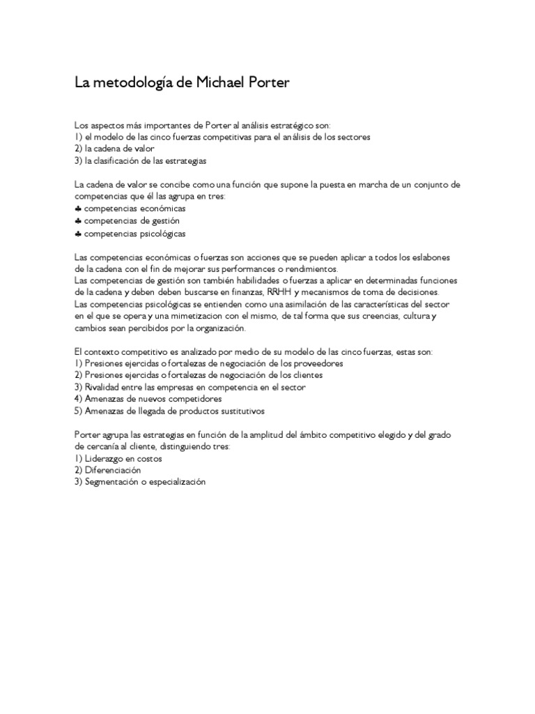 Estrategias de Porter: Análisis y Valor | PDF | Crecimiento personal y ...