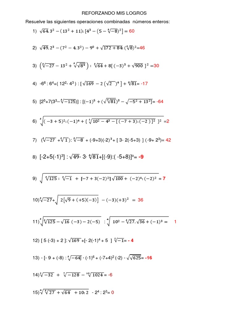 Reforzamiento Operaciones Combinadas en Z | PDF | Entero | Teoría del ...