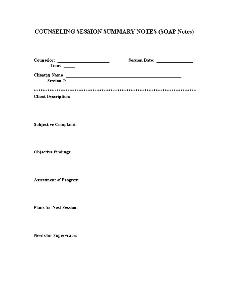 Counseling Session Summary Progress SOAPNotes | PDF | School Counselor ...