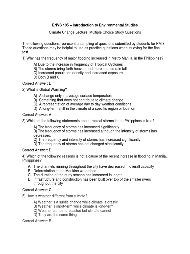 2017 Climate Change Multiple Choice Questions | PDF | Greenhouse Effect ...