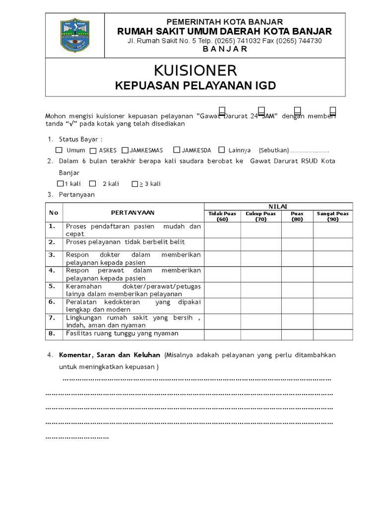 Kuesioner Kepuasan Pasien IGD | PDF