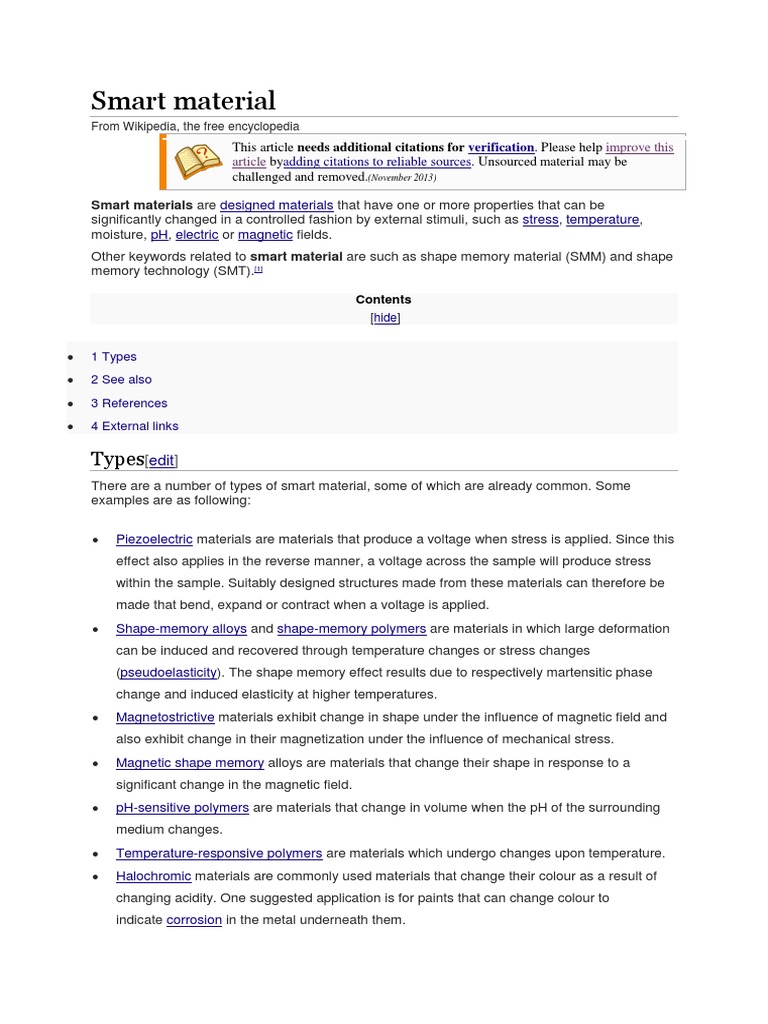 Smart Material: Types | PDF | Shape Memory Alloy | Building Engineering