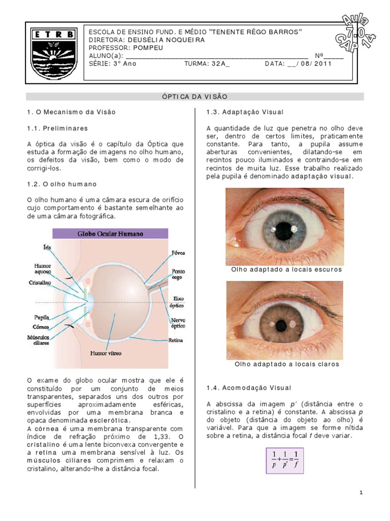 AULA 07 Optica Da Visao