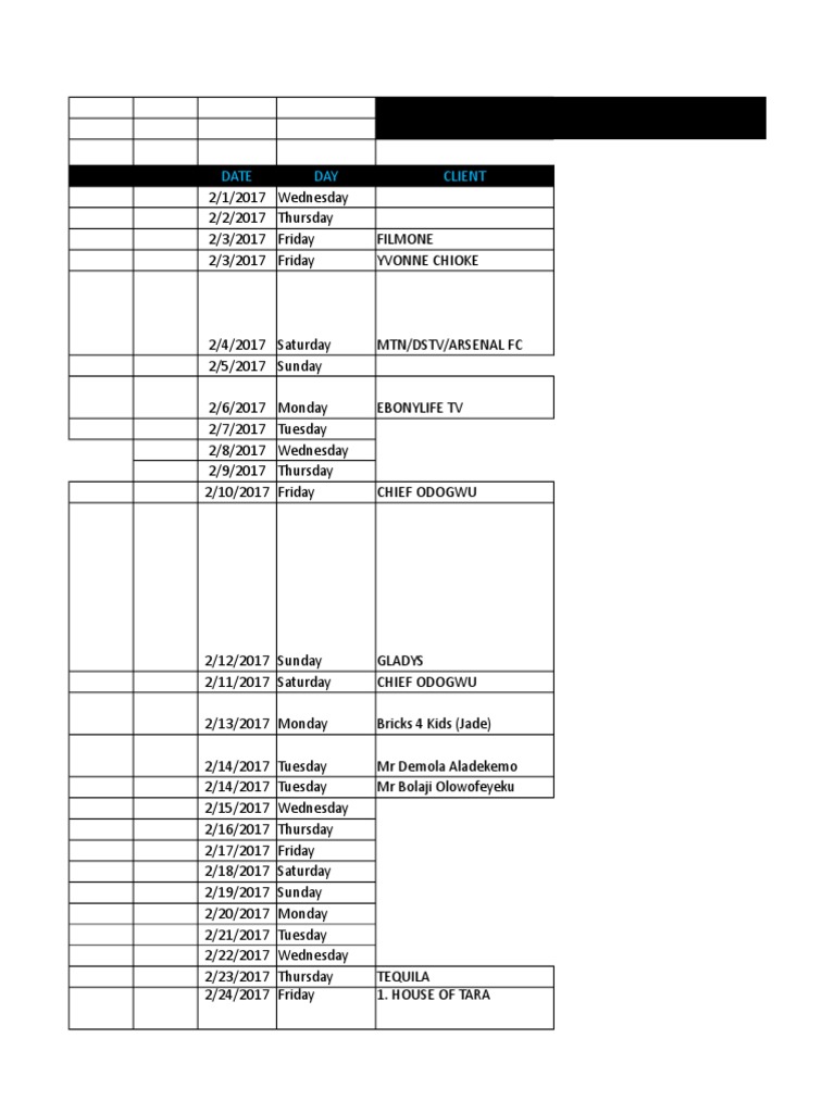 2017 Event Booking Schedule | PDF | Leisure