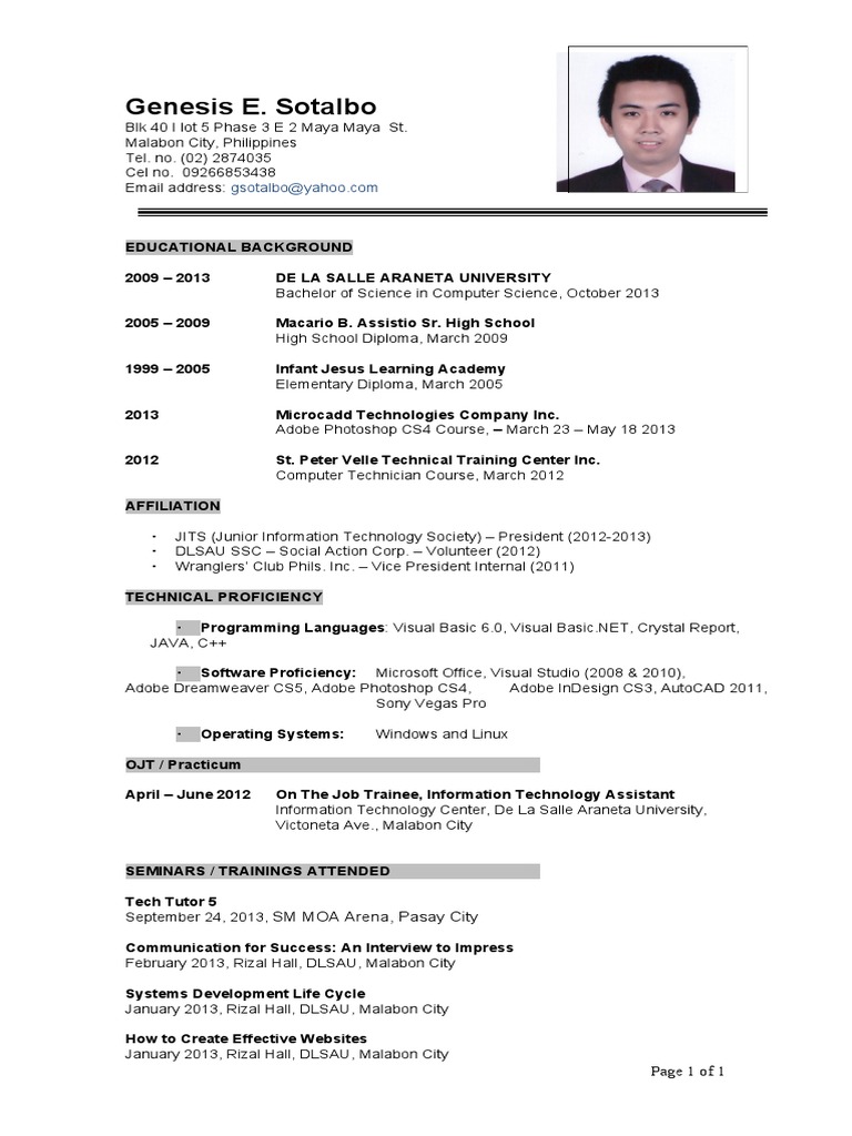 Genesis Sotalbo: IT Professional Resume | PDF