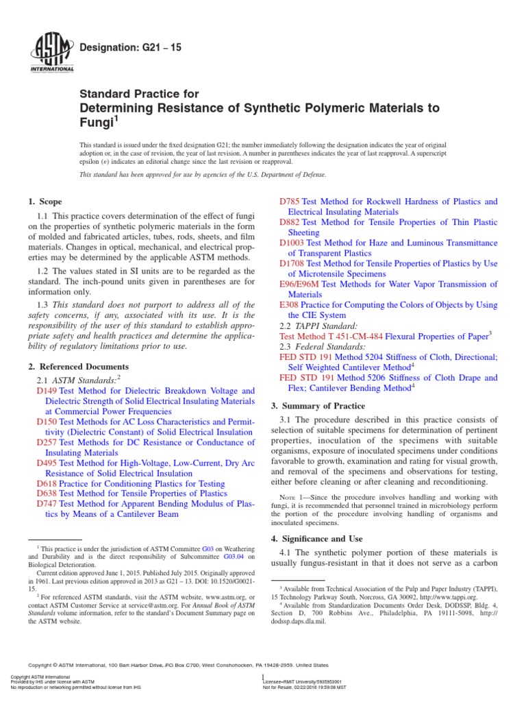 Astm G 21-15 | PDF | Sterilization (Microbiology) | Agar