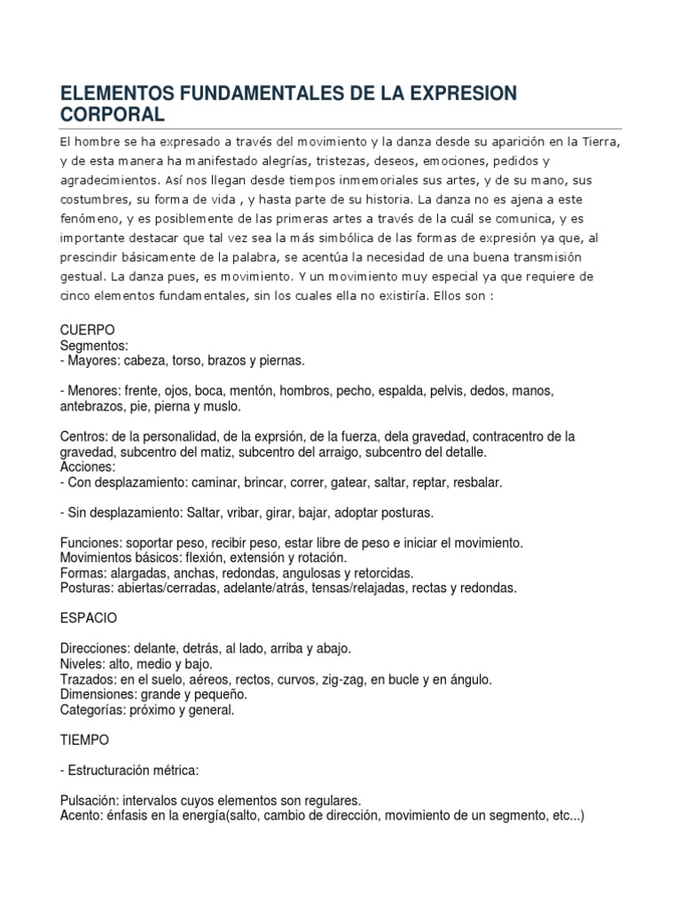 Elementos Fundamentales de La Expresion Corporal | PDF | Movimiento ...