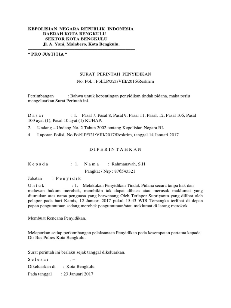 Surat Perintah Tugas Penyidikan | PDF
