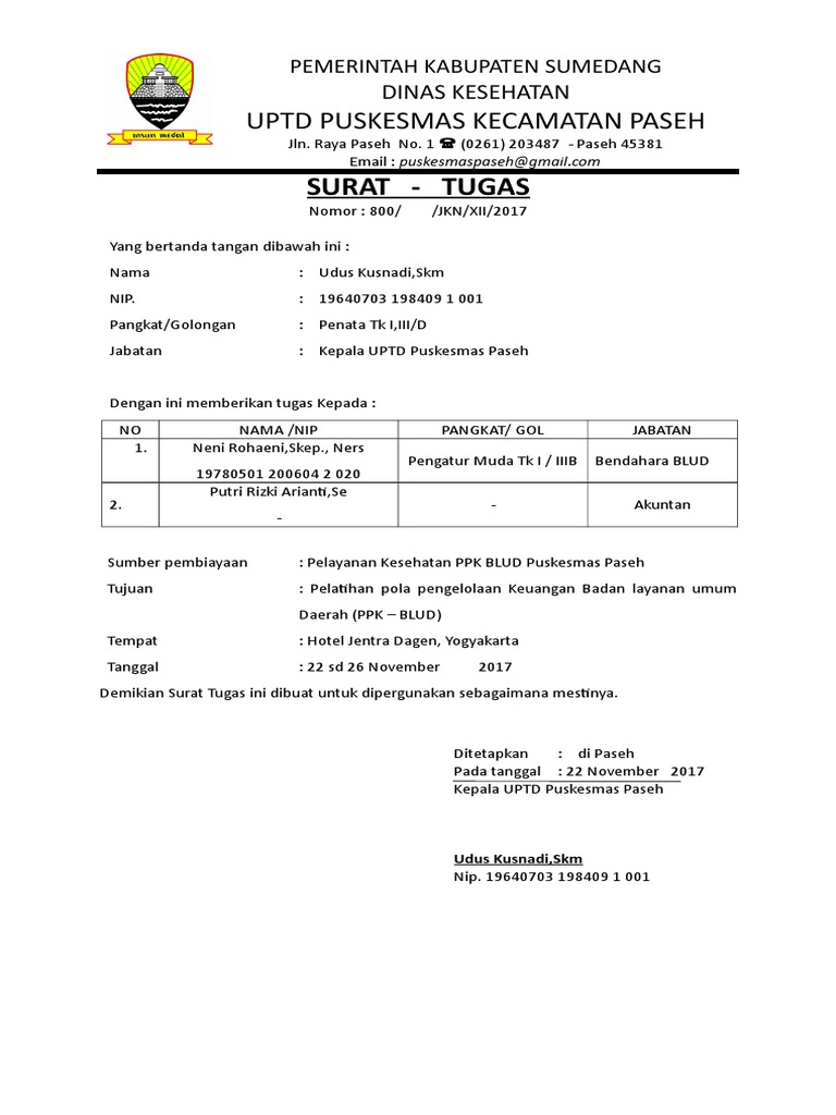 Surat - Tugas: Uptd Puskesmas Kecamatan Paseh | PDF